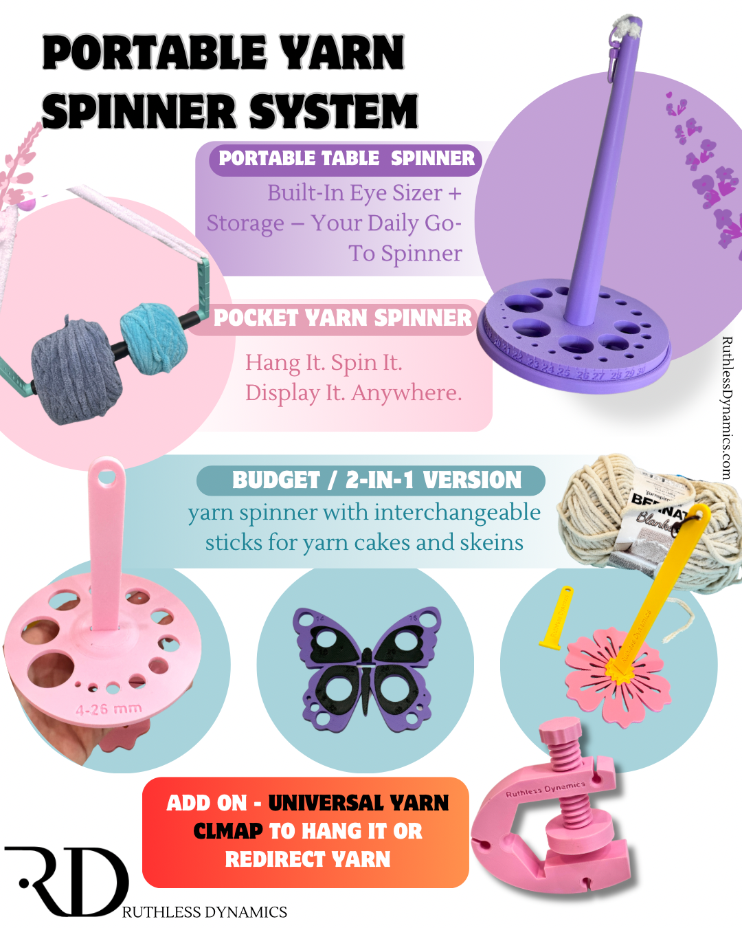 Portable Yarn Spinner System – Travel, Table & Hanging Yarn Holder (Al ...