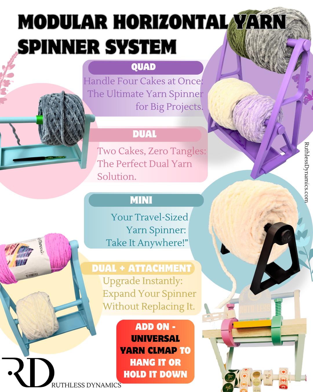 Modular Horizontal Yarn Spinner System – Dual & Quad Yarn Holder for C ...